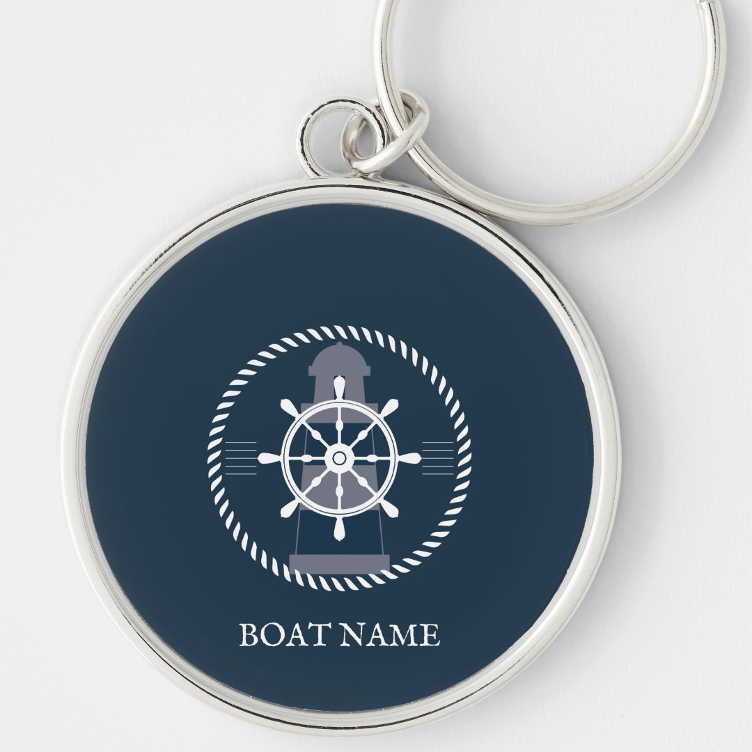 Nautical Boat Name Navy Blue design Keychain | Zazzle