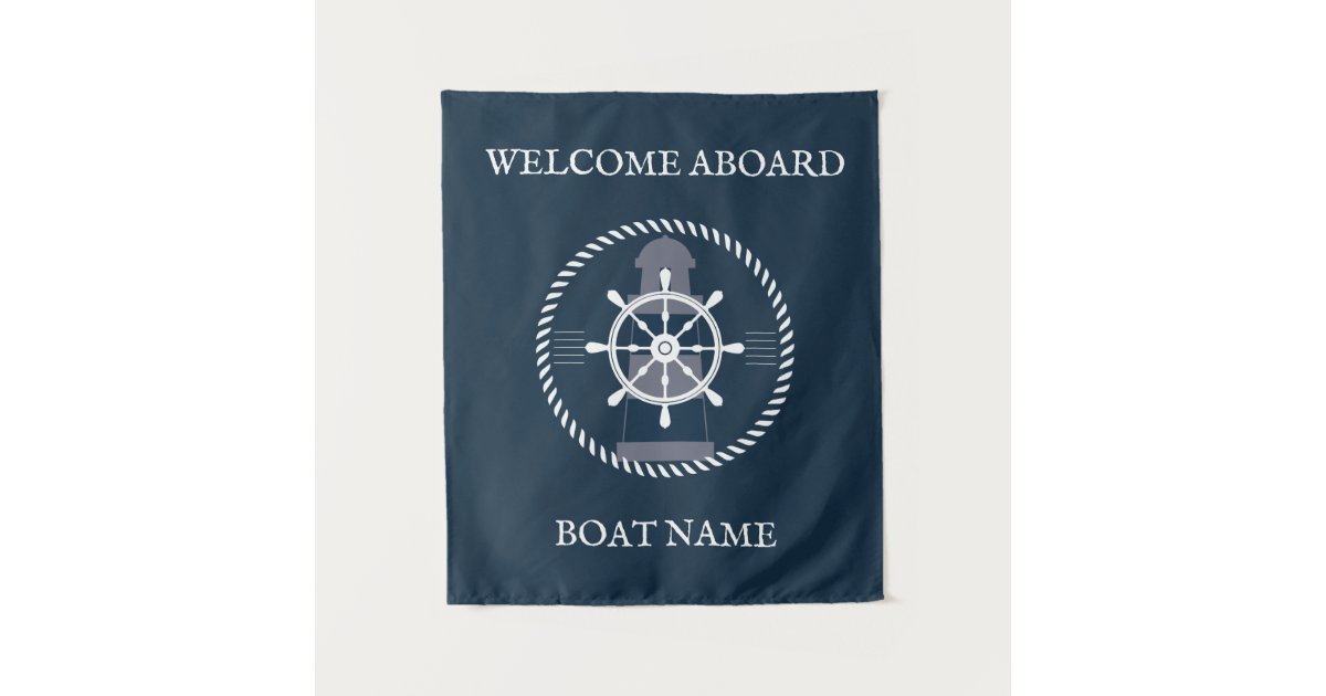 Nautical Boat Name Personalized Navy Blue Tapestry | Zazzle