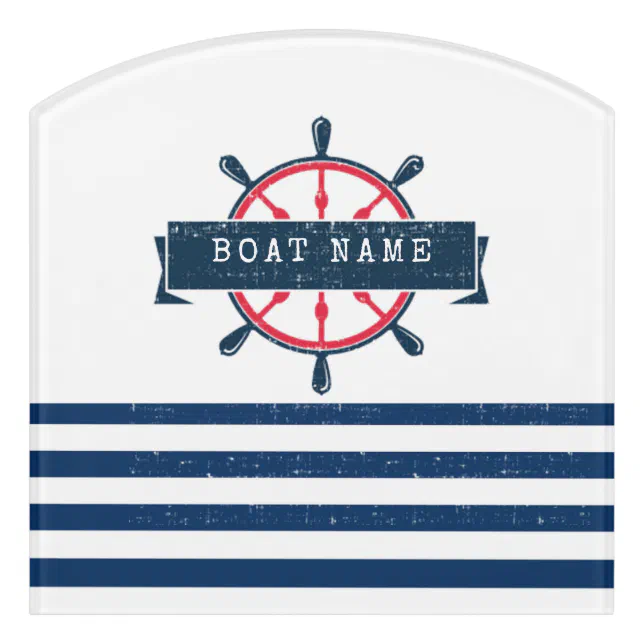 Nautical Boat Wheel, Navy Blue Stripes Door Sign | Zazzle