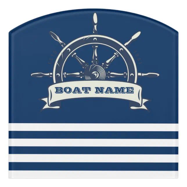 Nautical Boat Wheel, Navy Blue Stripes Door Sign | Zazzle