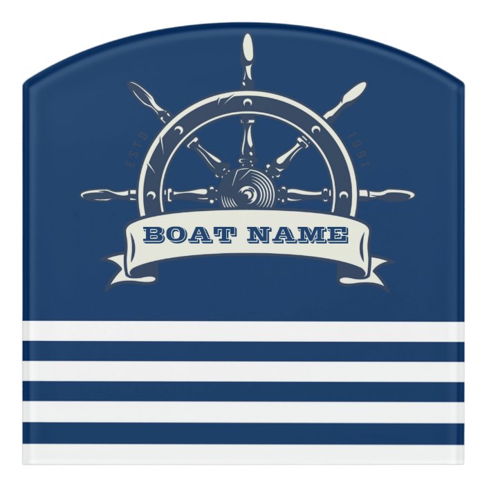 Nautical Boat Wheel, Navy Blue Stripes Door Sign | Zazzle.com