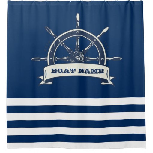 Nautical Boat Wheel Navy Blue Stripes Shower Curtain Zazzle