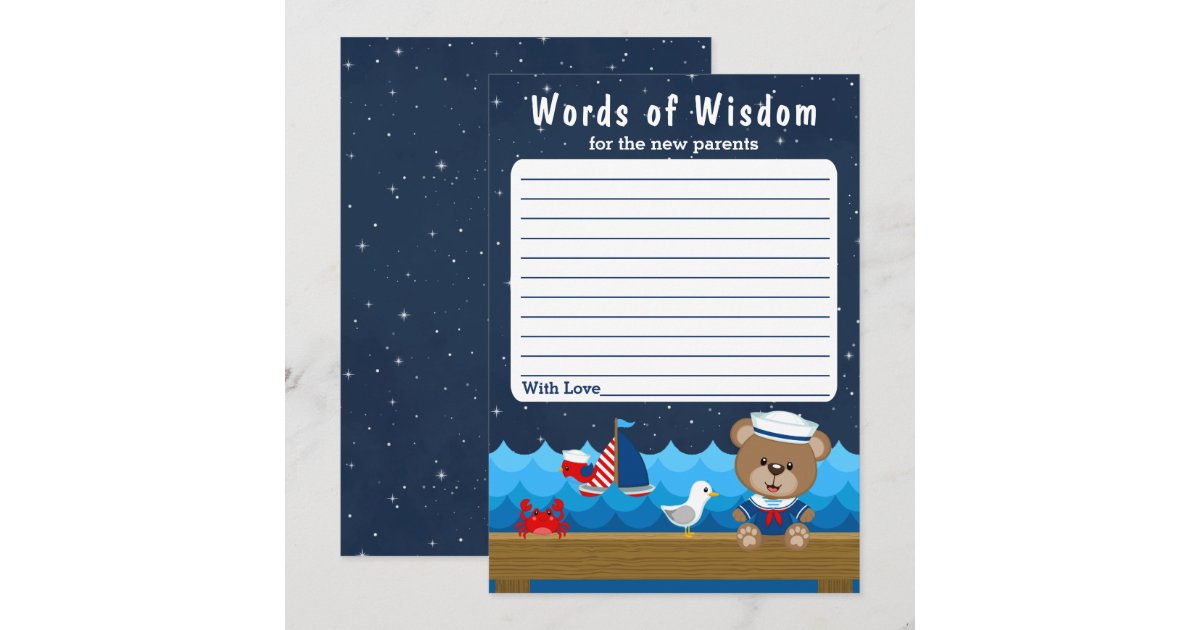 Nautical Boy Bear Red and Navy Words of Wisdom Invitation | Zazzle