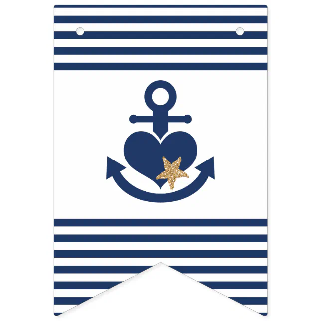 Nautical Bridal Shower Banner Navy & Gold | Zazzle