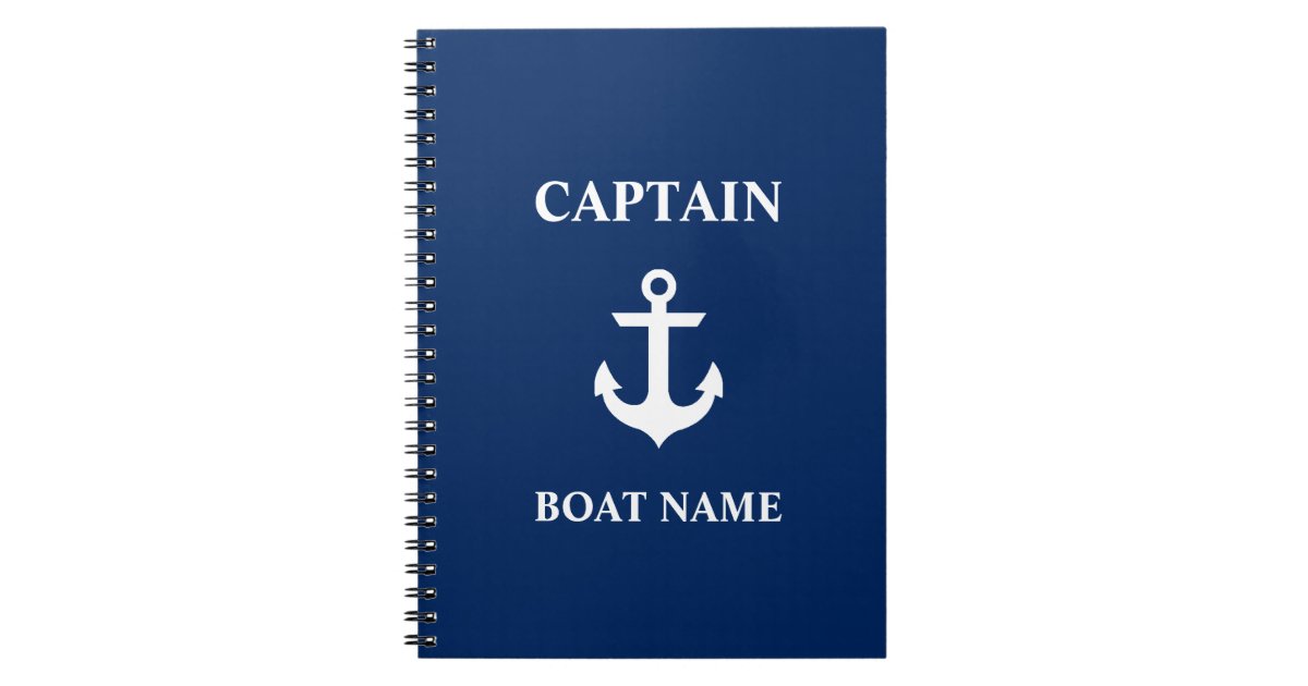 Nautical Captain Boat Name Anchor Navy Blue Notebook | Zazzle