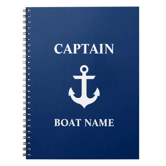 Nautical Captain Boat Name Anchor Navy Blue Notebook | Zazzle