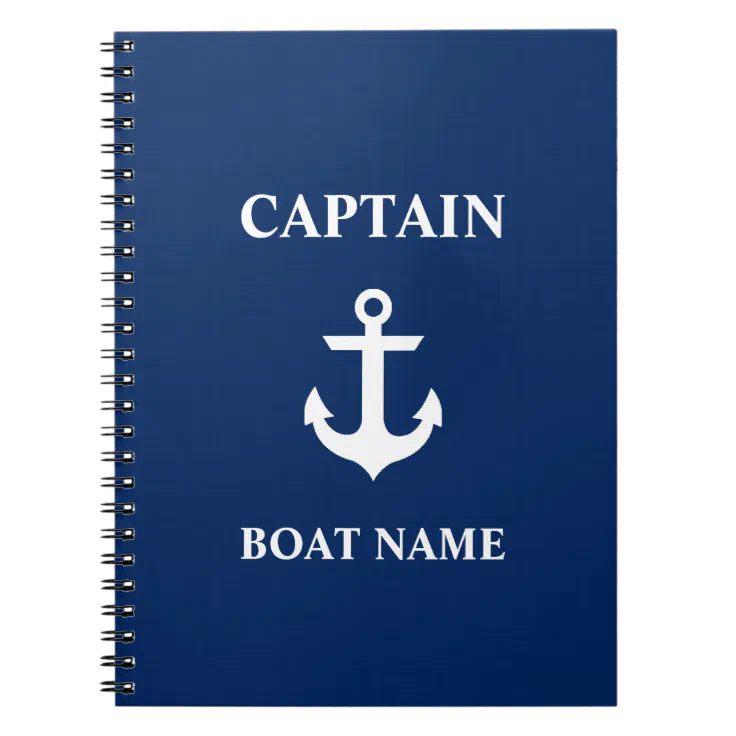 Nautical Captain Boat Name Anchor Navy Blue Notebook | Zazzle