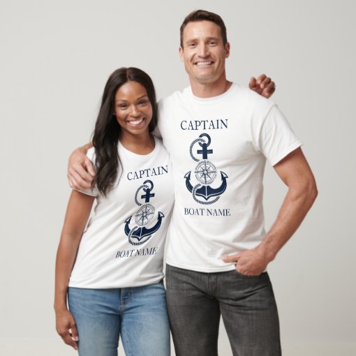 Nautical Captain Boat Name Blue Anchor T-Shirt | Zazzle