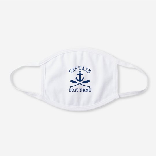 Nautical Captain Boat Name Navy Blue Anchor Oars White Cotton Face Mask ...