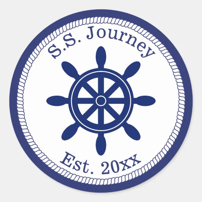 Nautical Captain's Wheel Add Boat Name Classic Round Sticker | Zazzle
