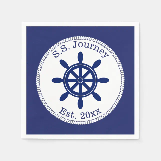 Nautical Captain's Wheel Add Boat Name Paper Napkins | Zazzle