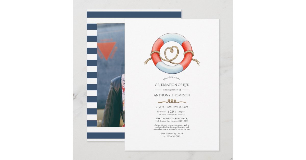 Nautical Celebration of Life Photo Invitation | Zazzle