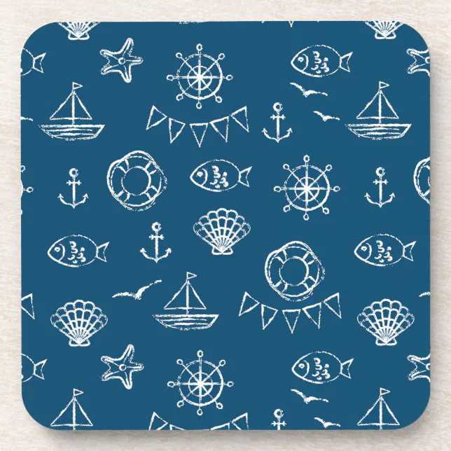 Nautical Chalk Drawing Pattern 2 Coaster | Zazzle