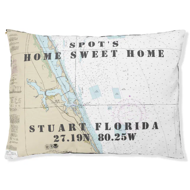 Nautical Chart Stuart Florida Pet's Name Pet Bed | Zazzle
