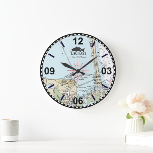 Nautical Chart Wall Clock - South Padre Island | Zazzle