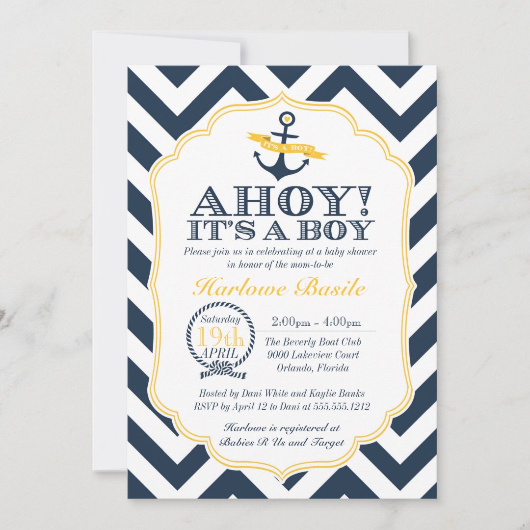 Nautical Chevron Baby Boy Shower Invitation | Zazzle