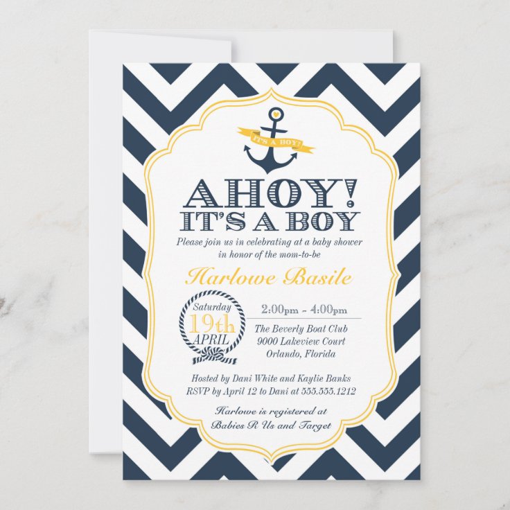 Nautical Chevron Baby Boy Shower Invitation | Zazzle