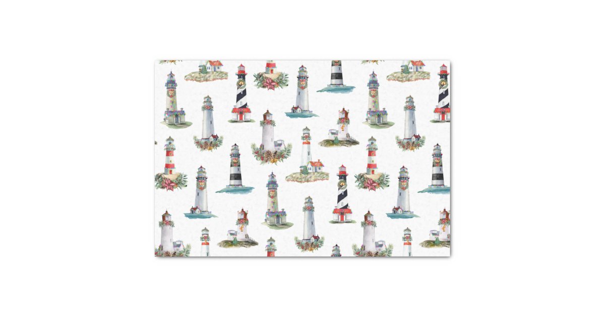 Nautical Christmas Lighthouses White Tissue Paper | Zazzle