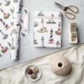 Nautical Christmas Lighthouses White Wrapping Paper | Zazzle