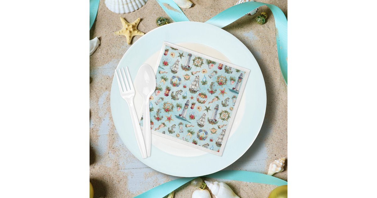 Nautical Christmas Party Beach Coastal Theme Napkins | Zazzle