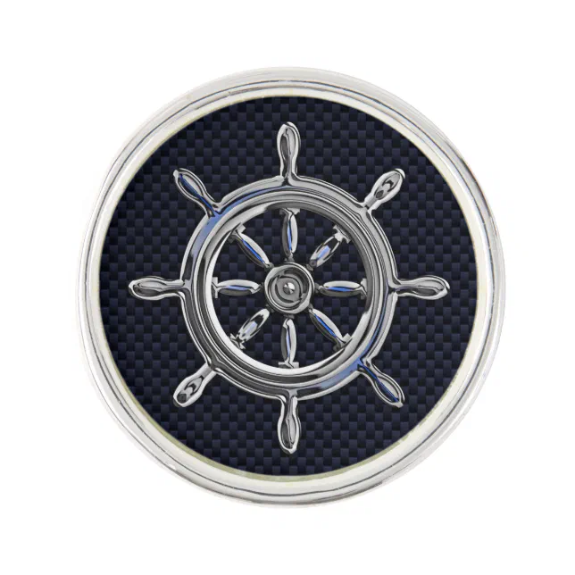 Nautical Chrome Wheel on Carbon Fiber Print Pin | Zazzle