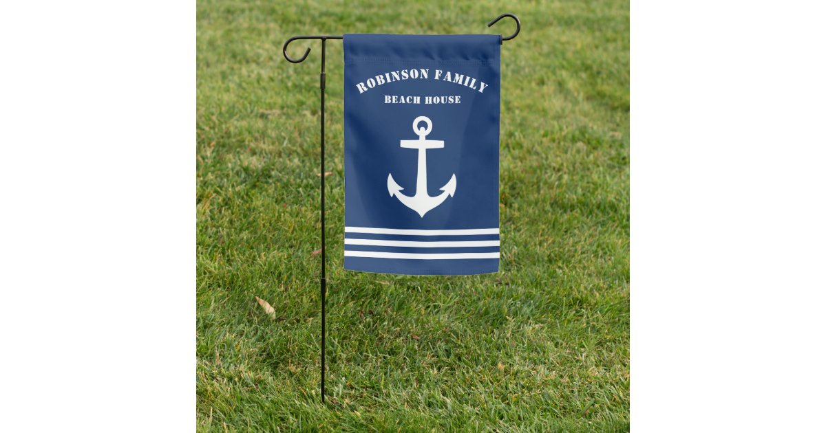 Nautical Classic Anchor Family Beach House Navy Garden Flag | Zazzle