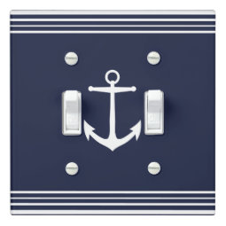 Nautical Classic White Anchor & Stripes Navy Light Switch Cover | Zazzle