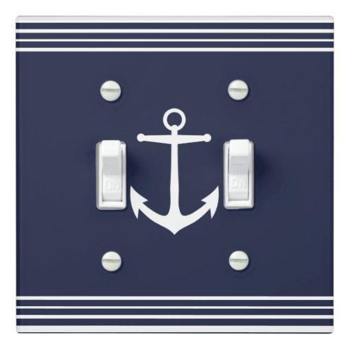 Nautical Classic White Anchor & Stripes Navy Light Switch Cover | Zazzle