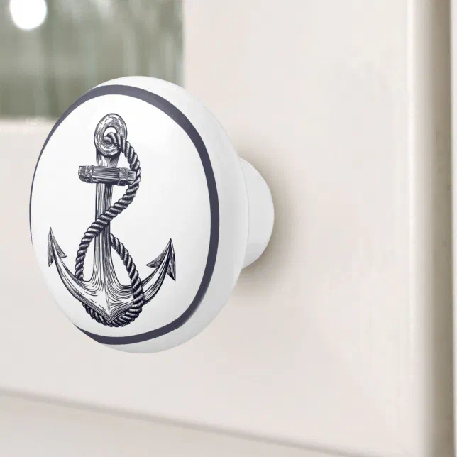 Nautical Coastal Beach House Grey Ship Anchor Ceramic Knob | Zazzle