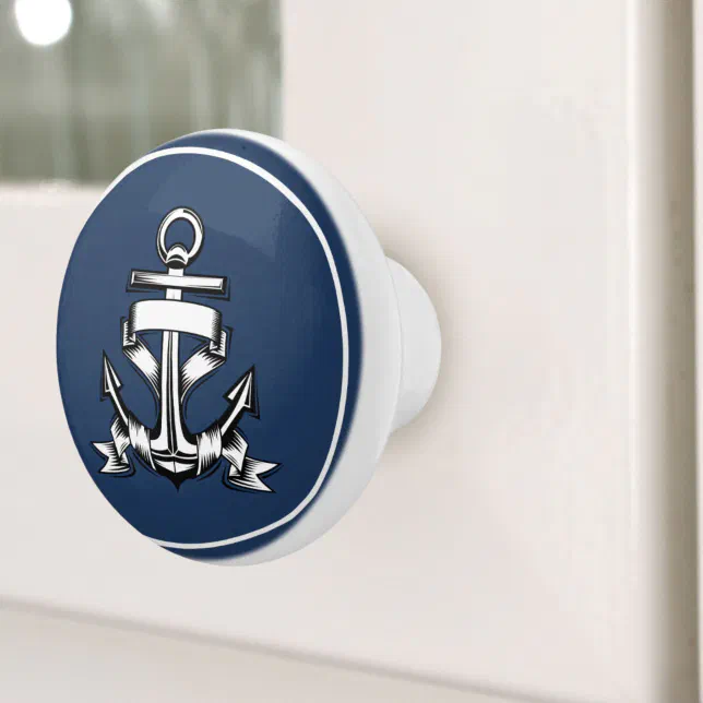 Nautical Coastal Blue Beach House Ship Anchor Ceramic Knob | Zazzle