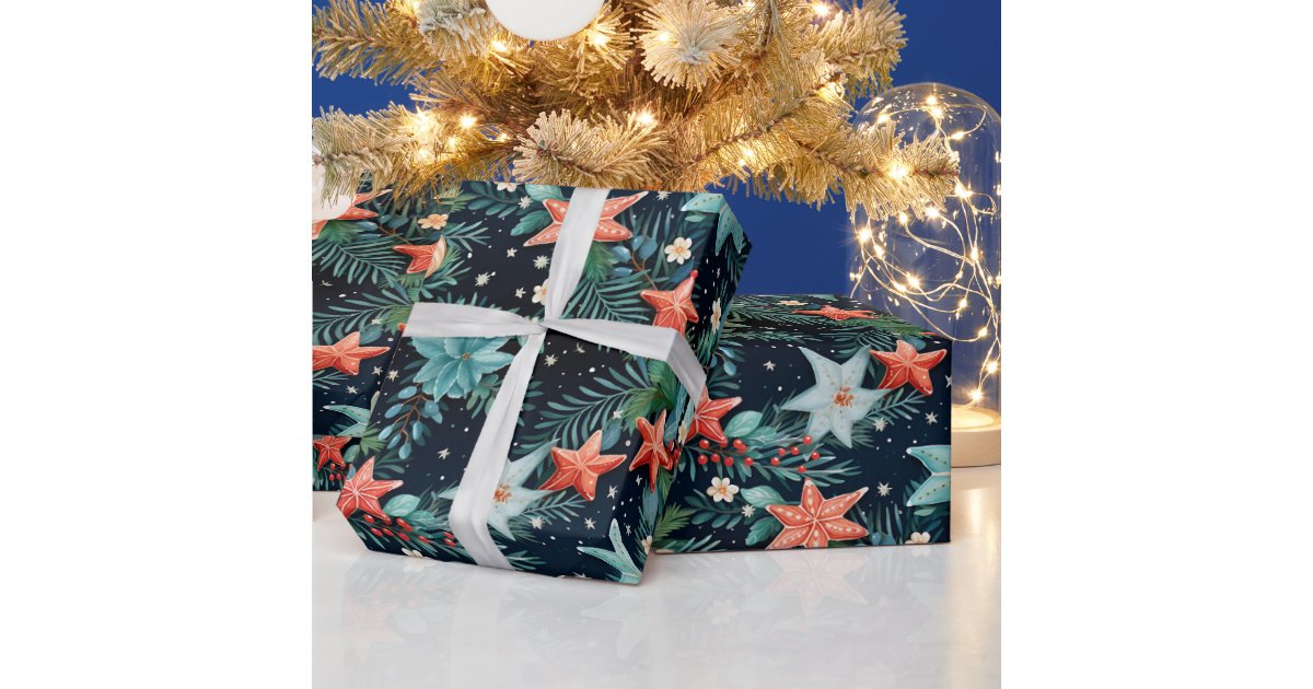 Nautical Coastal Christmas Starfish Wrapping Paper | Zazzle