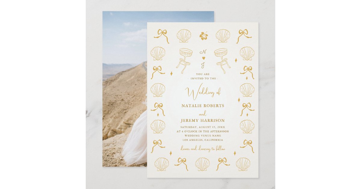 Nautical Coastal Hand Drawn Seashell Shell Wedding Invitation | Zazzle