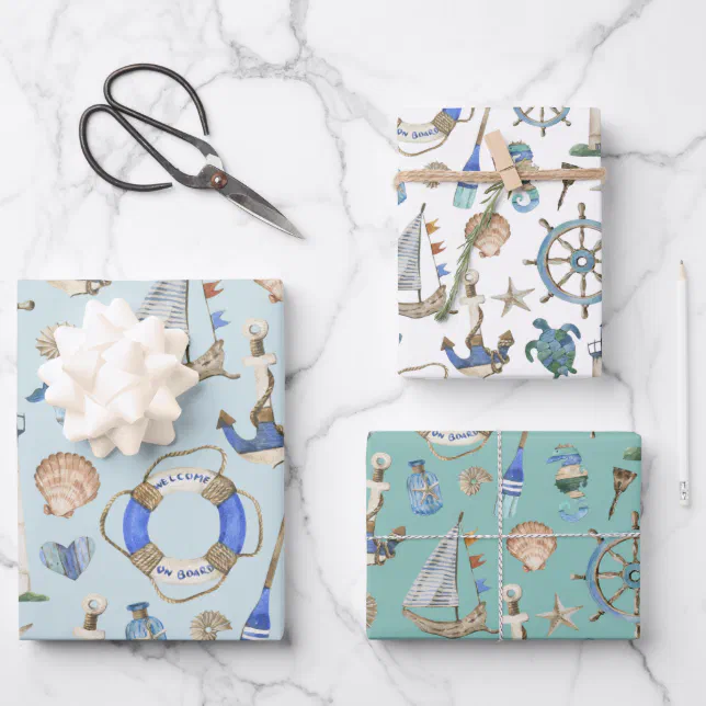 Nautical Coastal Sea Boating Theme Wrapping Paper | Zazzle