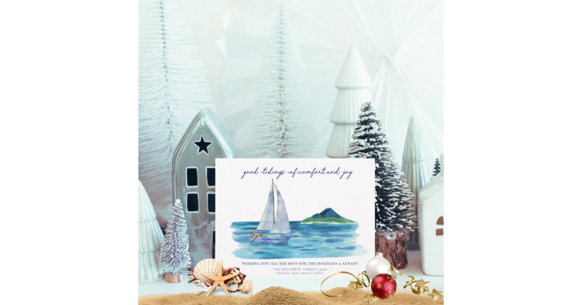 Nautical Coastal Watercolor Christmas Card | Zazzle