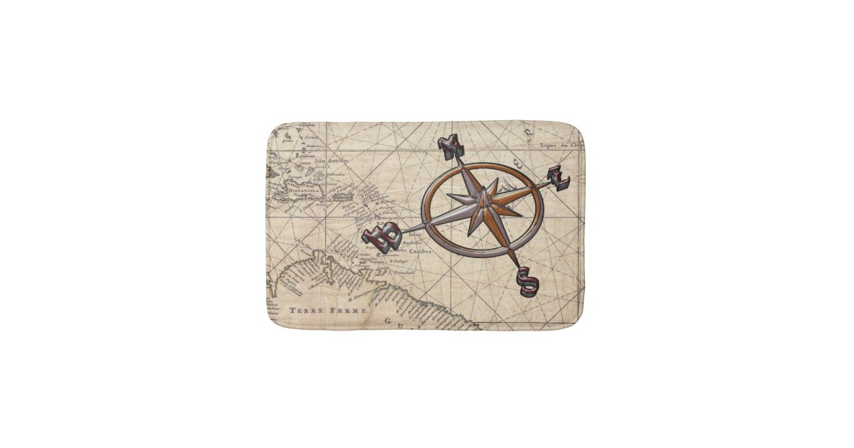 Nautical Compass Bathroom Mat | Zazzle