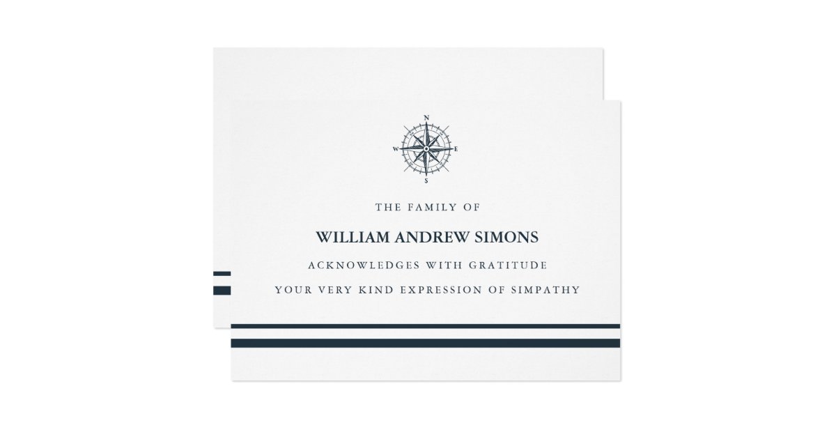 Nautical Compass Funeral Sympathy Thank You Invitation | Zazzle.com