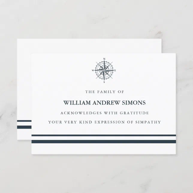 Nautical Compass Funeral Sympathy Thank You Invitation | Zazzle