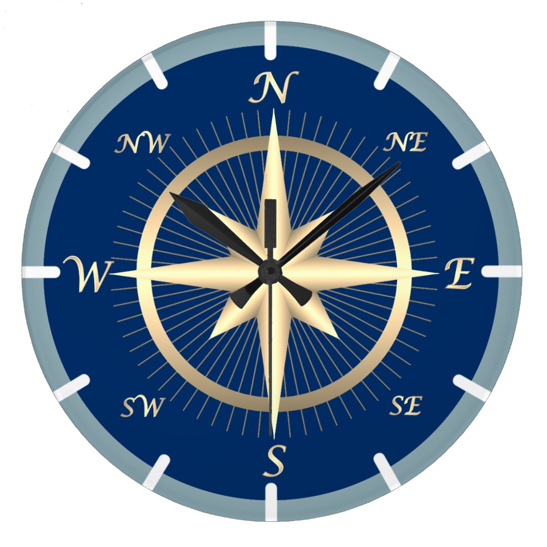 Nautical Compass Large Clock | Zazzle