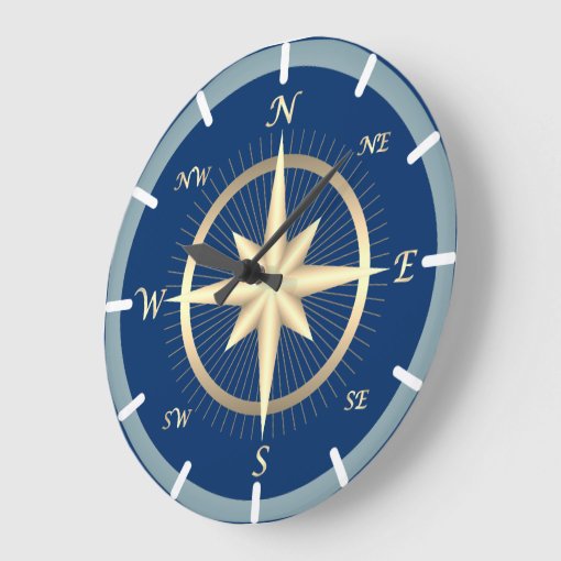 Nautical Compass Large Clock | Zazzle