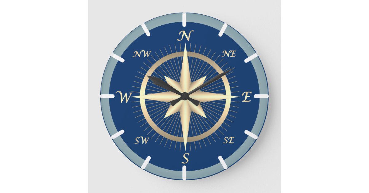 Nautical Compass Large Clock | Zazzle