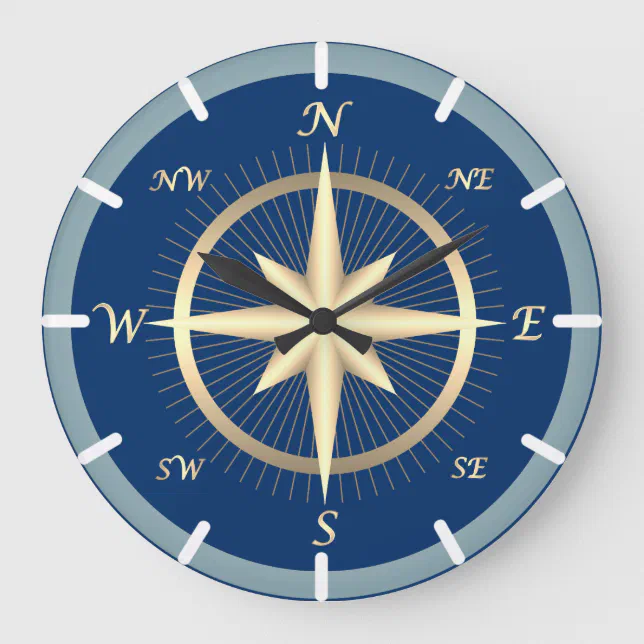 Nautical Compass Large Clock | Zazzle