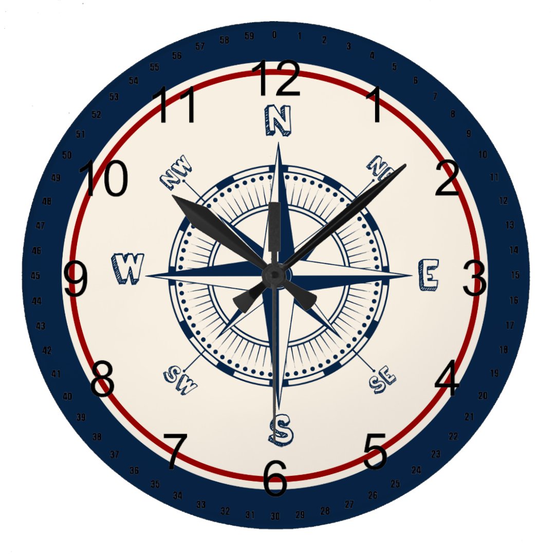 Nautical Compass Large Clock | Zazzle