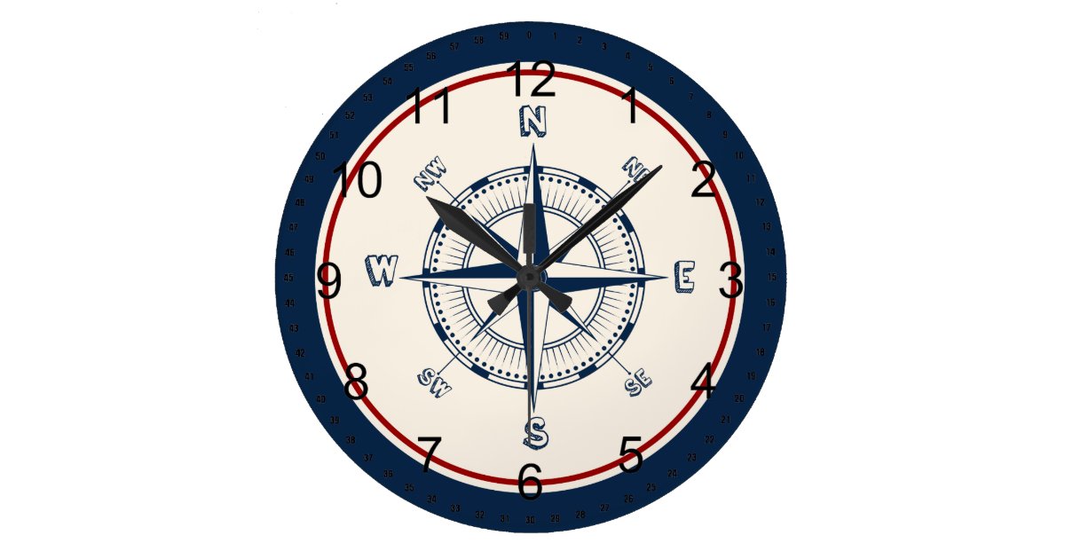 Nautical Compass Large Clock | Zazzle