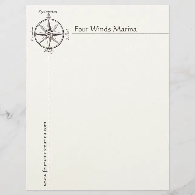 Nautical Compass Letterhead for Marina, Yacht Club | Zazzle