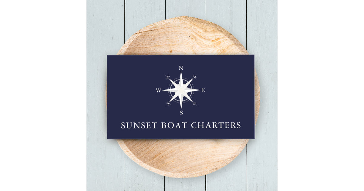 Nautical Compass Navy Business Card | Zazzle