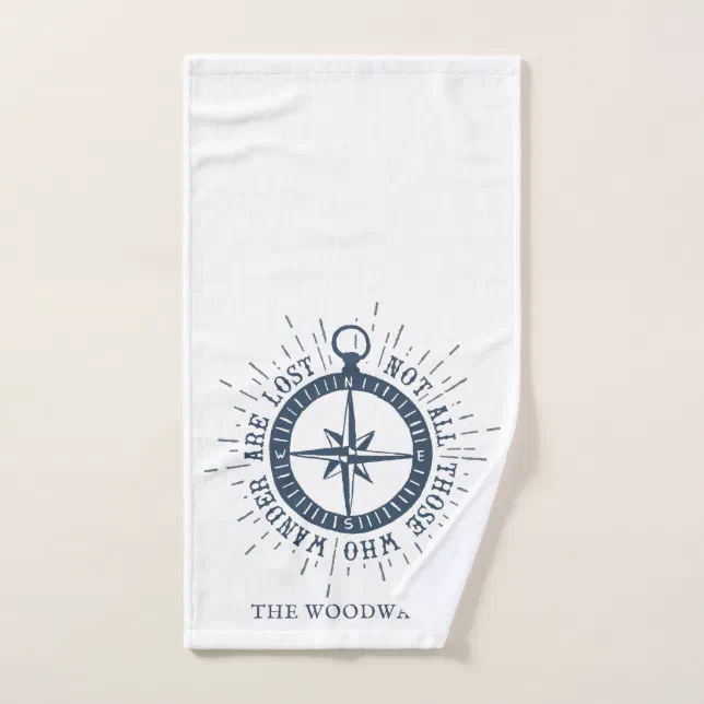 Nautical Compass & Quote Personalized Family Name Bath Towel Set | Zazzle