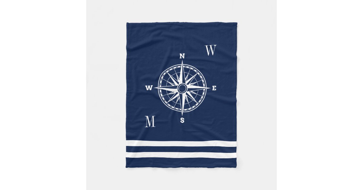 Nautical Compass Rose Custom Monograms Fleece Blanket | Zazzle