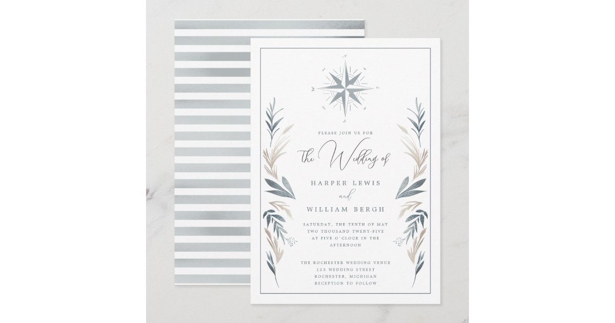 Nautical compass rose wedding invitation | Zazzle