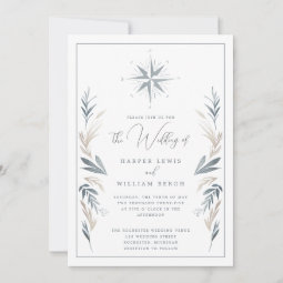 Nautical compass rose wedding invitation | Zazzle