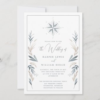 Nautical compass rose wedding invitation | Zazzle